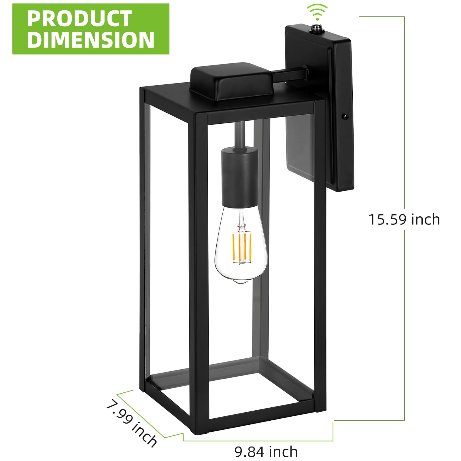 Large Outdoor Wall Light, 16 Inch Outdoor Wall Lantern, Dusk to Dawn Exterior Waterproof Wall Sconce, Anti-Rust Wall Mounted Lighting with Glass Shade, Matte Black Wall Lamp with E26 Socket for Porch