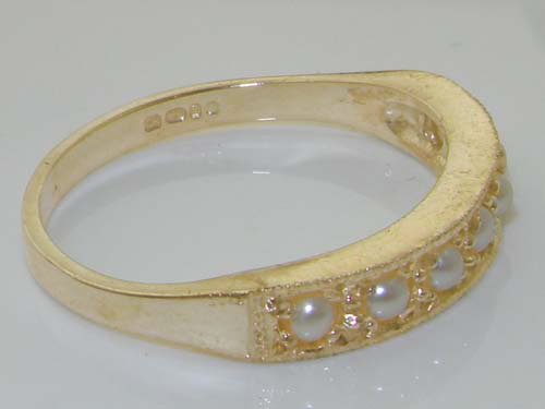 LetsBuyGold Solid 10k .417 Yellow Gold Cultured Pearl Womens Band Ring - Sizes 4 to 12 Available
