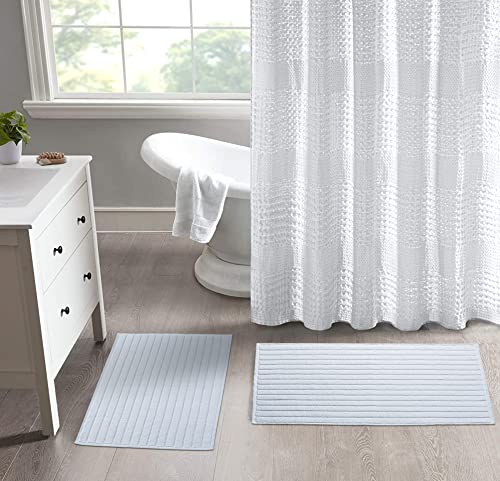 THE BEER VALLEY Cotton Towel Bath Mat Set of 2 21x34 Inches White - Highly Absorbent Anti Slip Floor Towel Mat - Machine Washable Hotel & Spa Quality Mats
