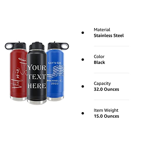 Personalized Water Bottle 40oz/32oz with Flip-top Lid and Straw, Customized Vacuum Insulated Water Flask, Stainless Steel Sports Double Wall Thermos, Name Engraved by iProductsUS (Black)