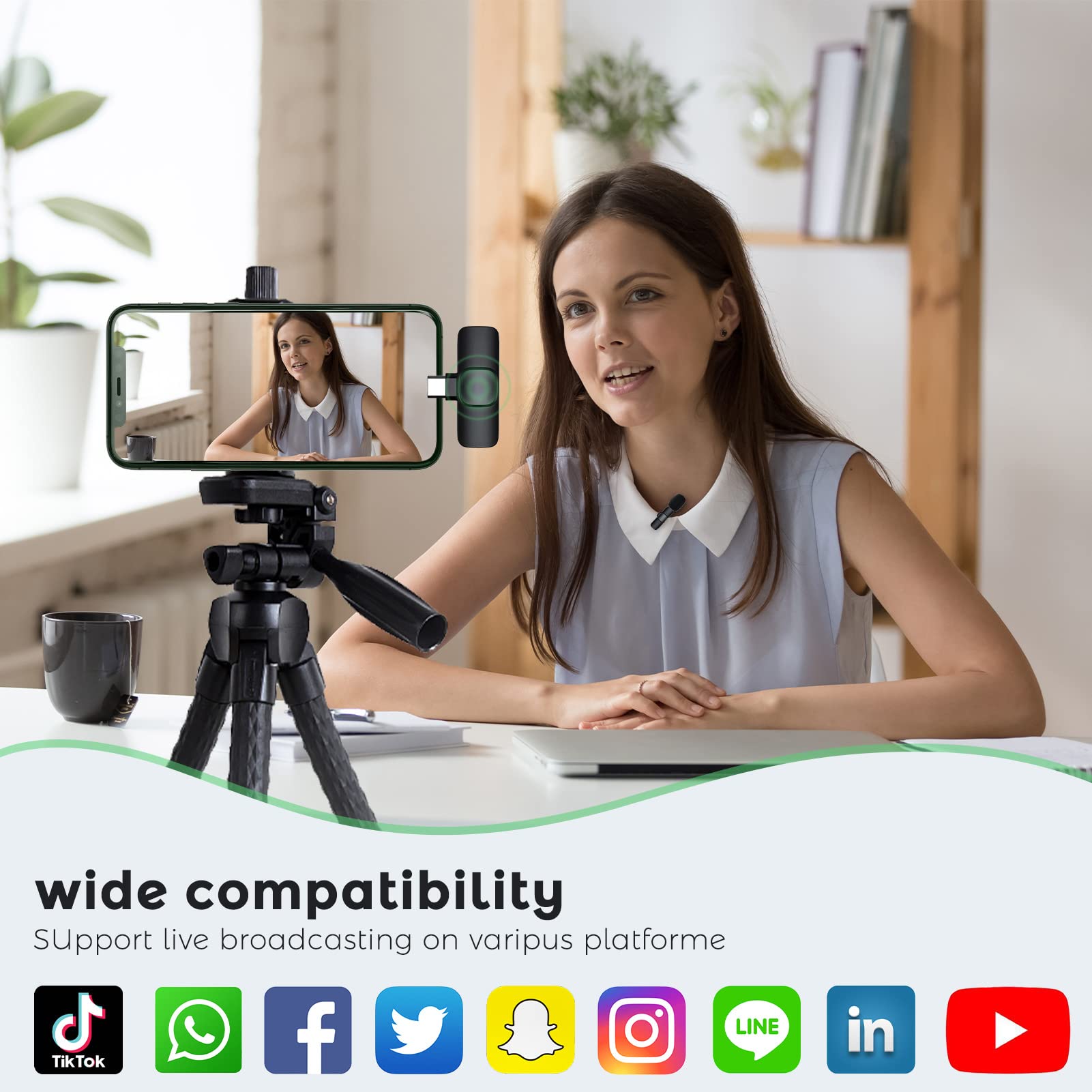 MAIKAI Wireless Lavalier Microphone for iPhone USB-C Android Youtubers Facebook tiktok Live Stream Video Recording Noise Reduction Auto-syncs Clip-on iPhone Lapel Mic (NO APP or Bluetooth Needed)