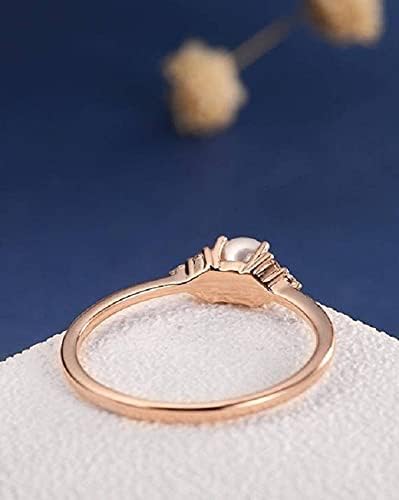 LTCXCXCD Simple Exquisite Jewelry 18k Rose Gold Pearl Ring Simulation Natural Moonstone 925 Silver Solitaire Ring (10)