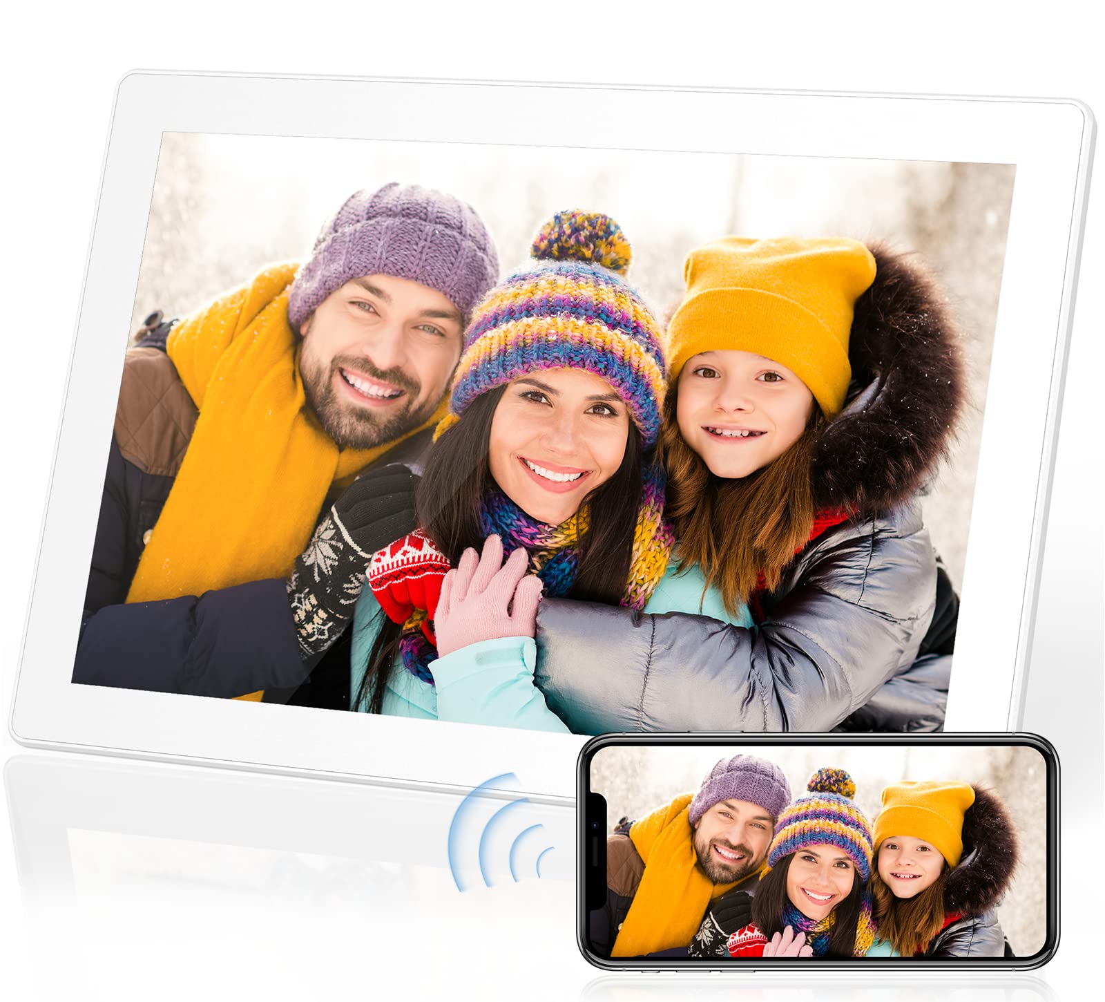 WiFi Digital Photo Frames 10.1 Inch Smart Digital Photo Frame 1920x1080 Touch IPS Screen Electronic Photo Albums with 16GB Storage Easy Setup Share Photos Video via App Auto-Rotate