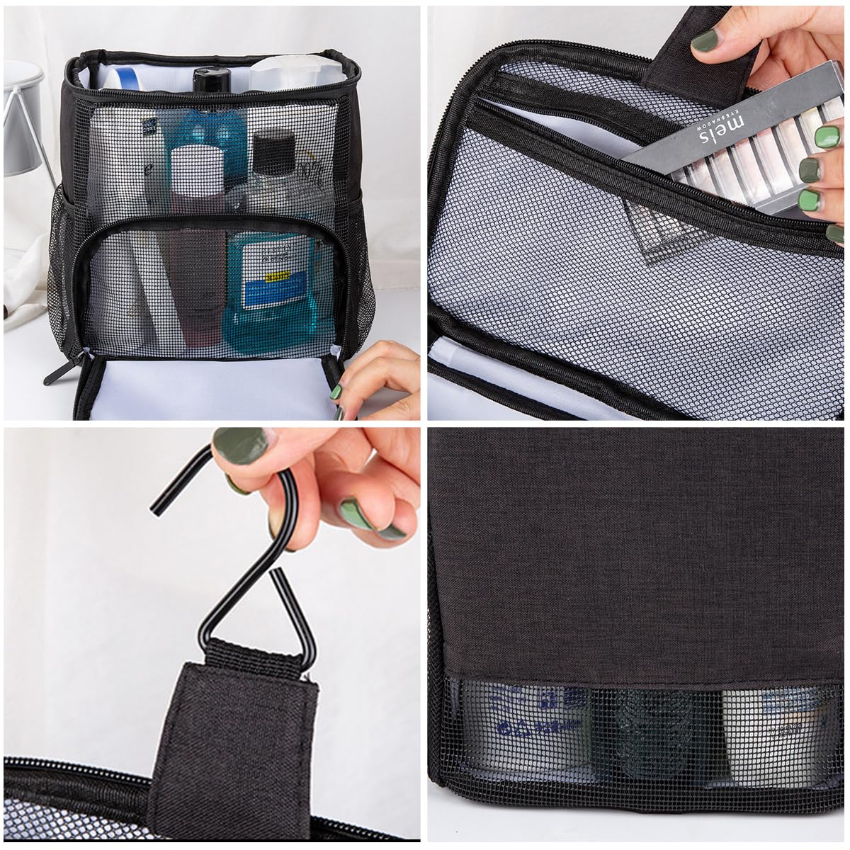 Valleycomfy Mesh Shower Bag for Bathroom, Gym, Travel, Camping Quick Dry Hanging Shower Organizer Basket Toiletry Bag Grey