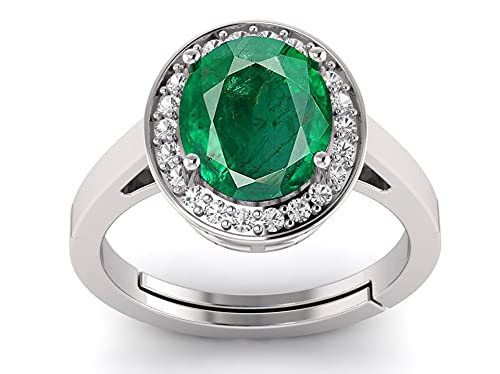 LMDPRAJAPATIS Natural 10.25 Ratti Lab Certified Emerald Panna 925 Sterling Silver Oval Shape Solitaire Adjustable Ring