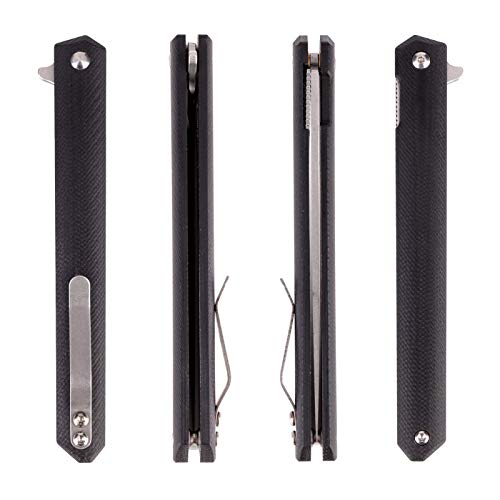 Samior G1035 Small Slim Folding Pocket Flipper Knife, 3.5 inch D2 Drop Point Blade, Black G10 Handle with Liner Lock Pocket Clip, Gentleman's EDC Pen Knives 1.3oz