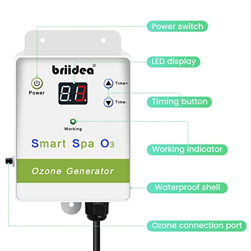Spa Ozone Generator, Briidea Hi-Output Hot Tub Ozonator with Countdown Timer for Any Tubs or Spas, Chemical Free, Increase Your Comfortable Bath