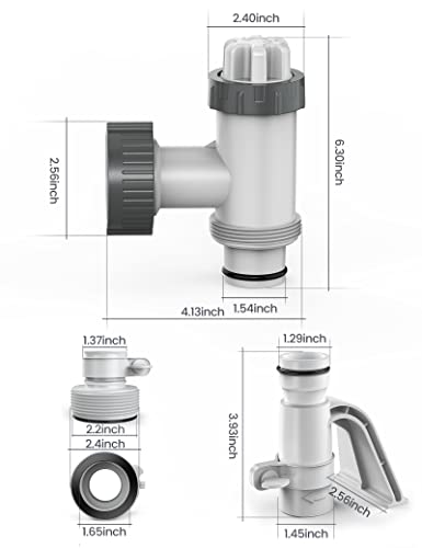 SUMMERBUDDY Type B Hose Adapter & Plunger Valve & Pool Hose Holder for Above Ground Swimming Pool, 1.25" to 1.5" Pool Hose Adapter B & On/Off Plunger Valve for Threaded Pumps (2 Packs)