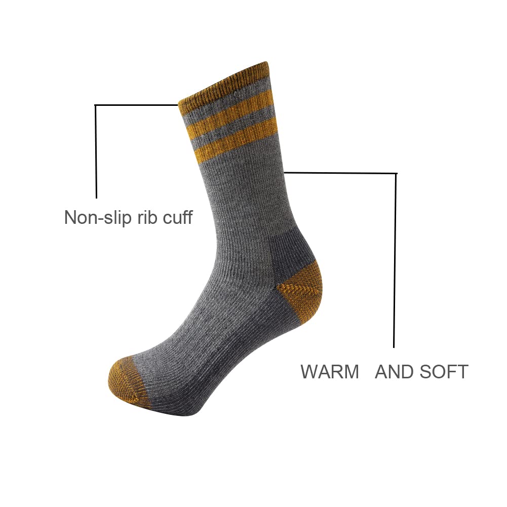 LTYRR Wool Socks for Men 70% Merino Warm Thermal Boot Socks Breathable 1Pairs Grey and yellow