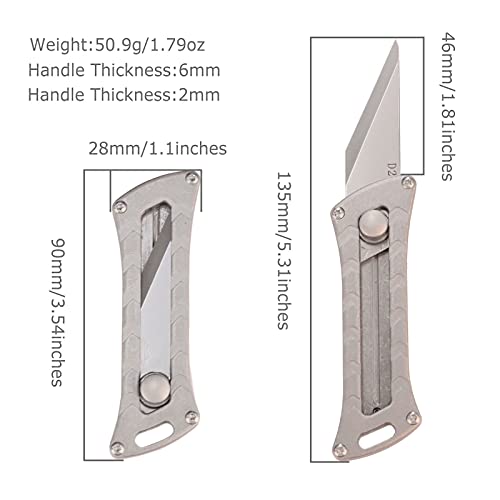 Samior S21 Retractable Blade Utility Knife 1.8 inches D2 Replaceable Razor Blade, 3.5 inches Grey Titanium Handle