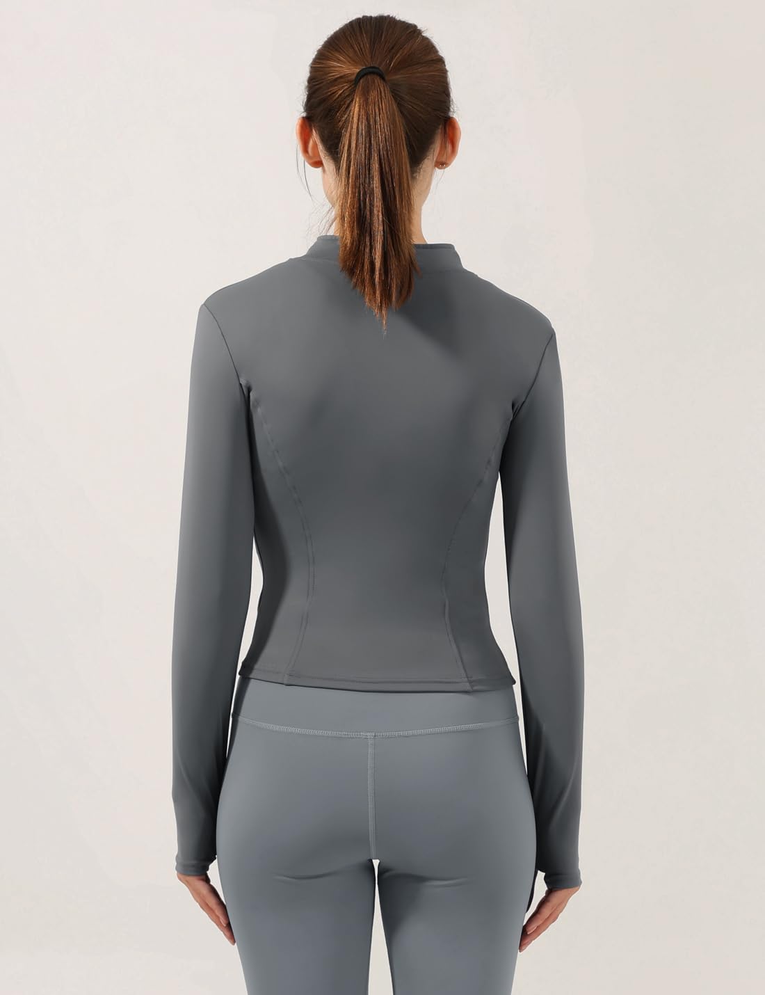 Locachy Women's Lightweight Stretchy Workout Full Zip Running Track Jacket with Thumb Holes Grey L