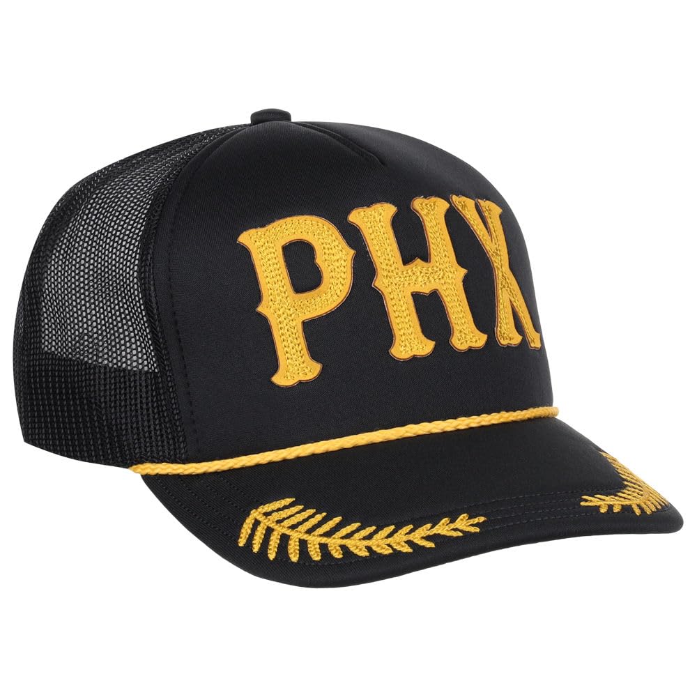 Local Crowns Arizona Leather State Patch Curved Trucker Flag Adjustable Black and White Snapback Cap