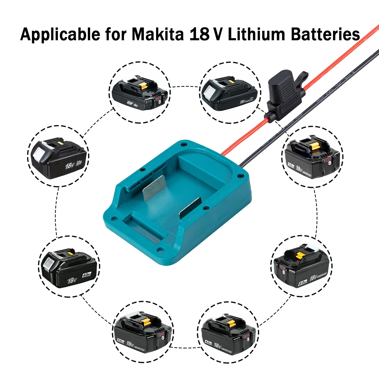 Power Wheel Adapter for Makita 18V Battery with Fuse & Switch & Wire terminals,Power Connector for Rc Car, Robotics, Rc Truck,DIY use, Work with for Makita BL1860 BL1850 BL1840 BL1830 Li-ion Battery