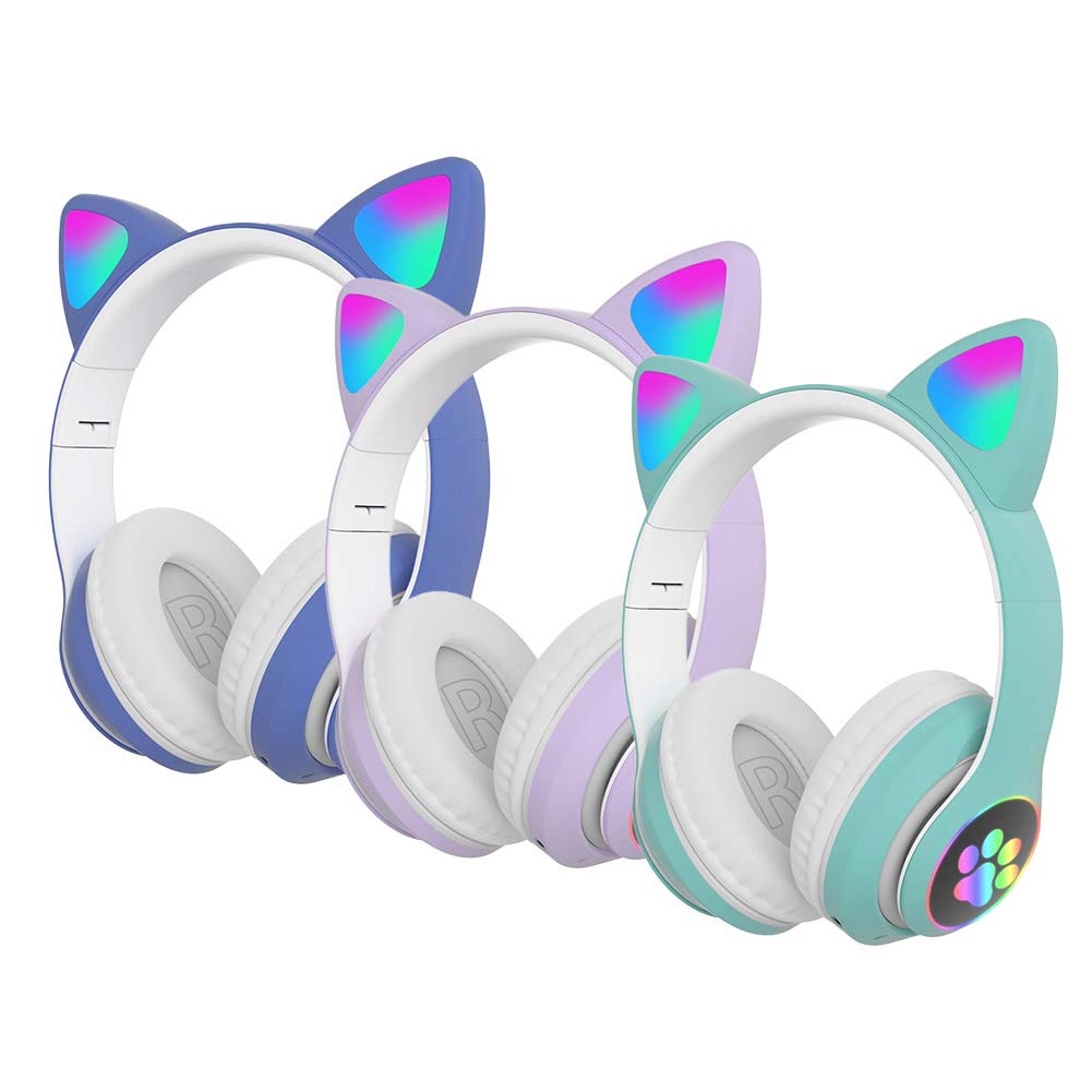 LVOERTUIG Gaming Headset Fashion Bluetooth 5.0 Kids Adult Cat Ear LED Light Up Wireless Gaming Headset Foldable and Stretchable Reduction Headphones Computer Gaming Headphone