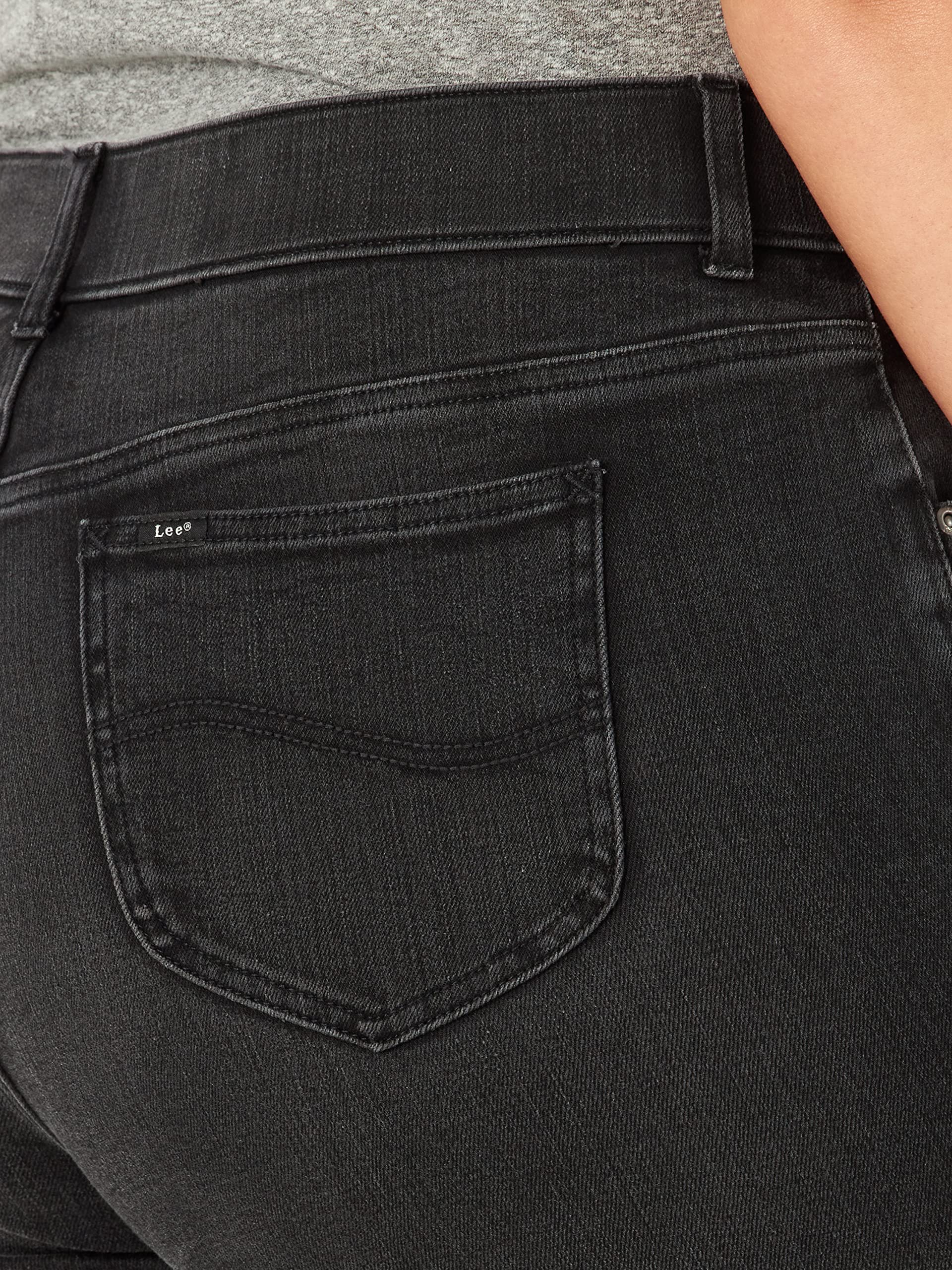 Lee Women's Size Ultra Lux Mid-Rise Slim Fit Straight Leg Jean, Black, 24 Plus