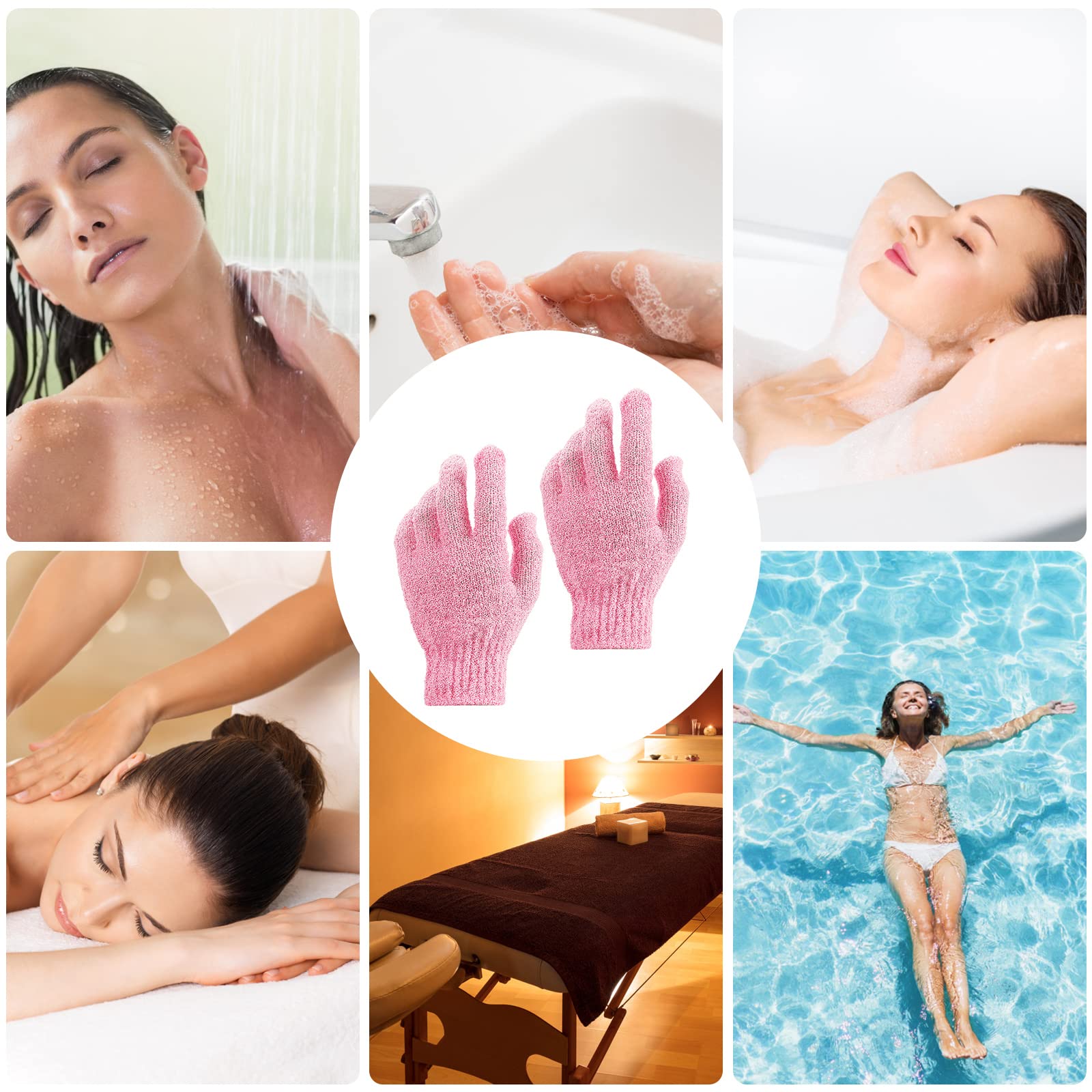 WLLHYF 2 Pcs Exfoliating Shower Gloves, Double Sided Exfoliating Bath Gloves 100% Nylon Deep Clean Body Scrubber Bathing Accessories for Women Men Exfoliation Mitt Beauty Massage Spa