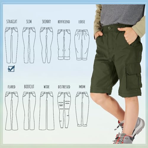 linlon Kids' Cargo Pants, Boy's Casual Outdoor Quick Dry Waterproof Hiking Climbing Convertible Trousers #9016-Army Green-L