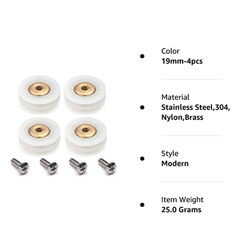 Replacement Shower Door Rollers/Runners/Wheels Grooved 19mm Diameter (19mm-4pcs)