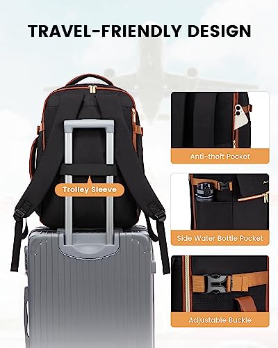 LOVEVOOK Carry On Backpack, 40L Travel Backpack Women with 3 Packing Cubes, TSA Airline Approved Suitcase Bag as Personal Item, Waterproof 17 inch Laptop Backpack for Weekender Overnight, Black Brown