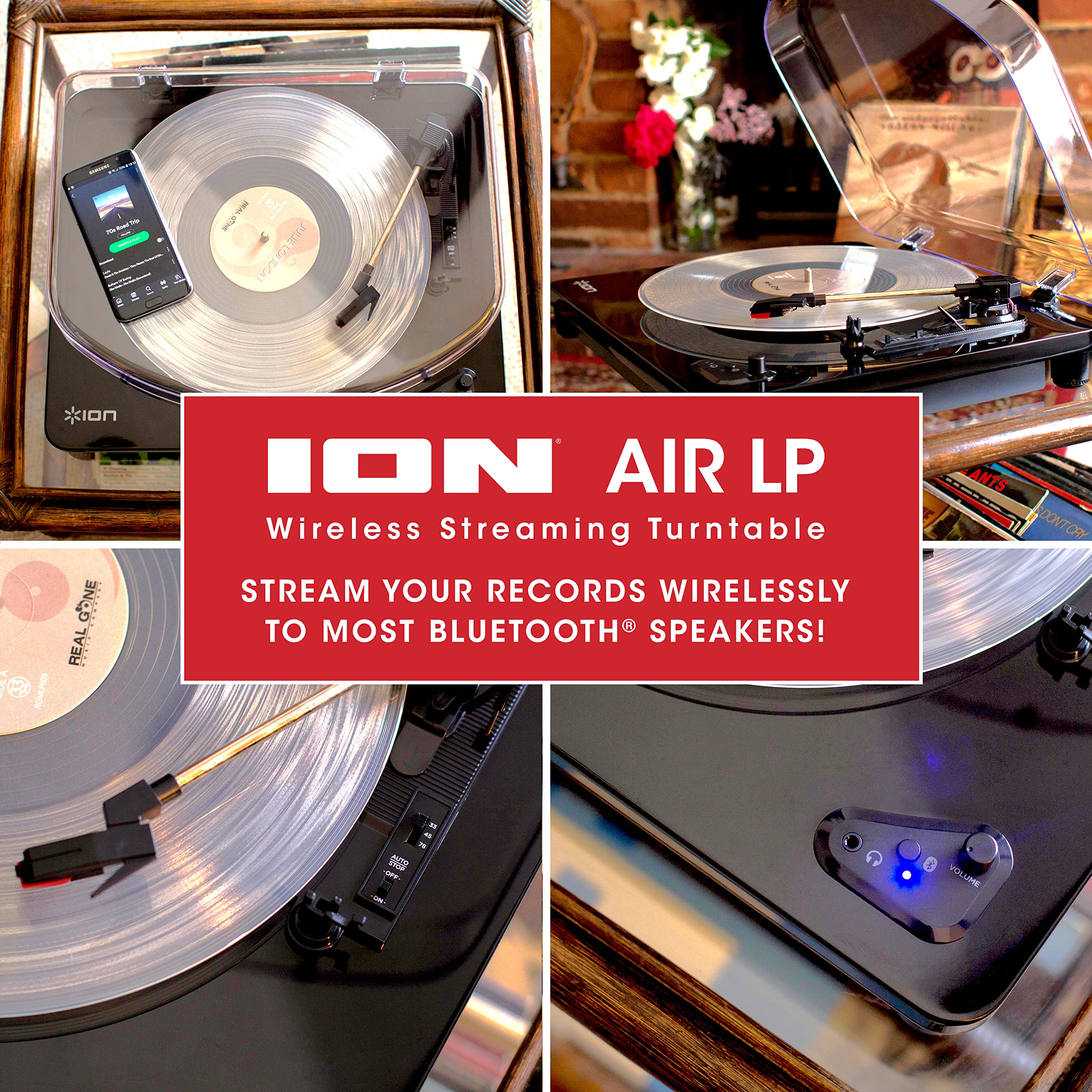 ION Audio Air LP | Vinyl Record Player / Bluetooth Turntable with USB Output for Conversion and Three Playback Speeds – Black Finish