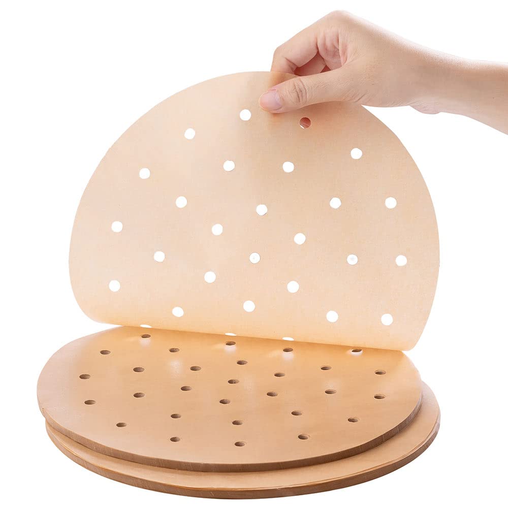 Safmord Air Fryer Parchment Paper, 9 Inch Round Air Fryer Liner, 200PCs Unbleached Round Filter Paper for Air Fryers (100 Perforated and 100 Imperforate), Non-Stick Baking Paper for Air Fryers