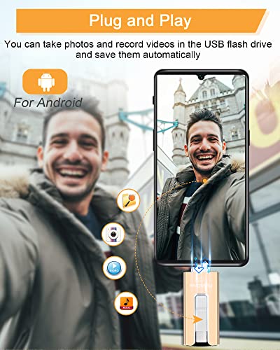 Sunany USB Flash Drive 256 GB for Phone and Pad, High Speed External Thumb Drives USB Memory Storage Photo Stick for Save More Photos and Videos (Gold)