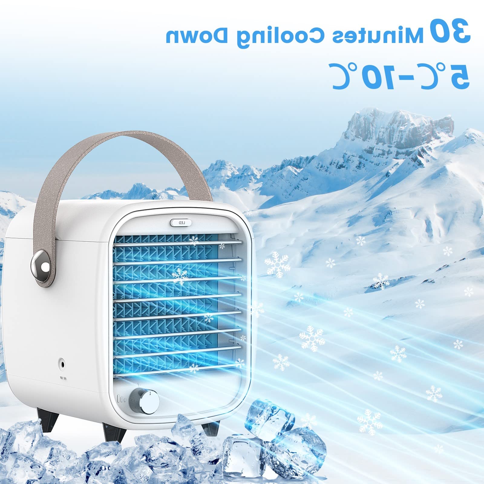 Portable AC, Mini AC Personal Air Cooler for Bedroom, Desk, Office, Car Camping, Small Mini Portable Air Conditioner Evaporative Air Cooler USB Power LED Light, Low Noise