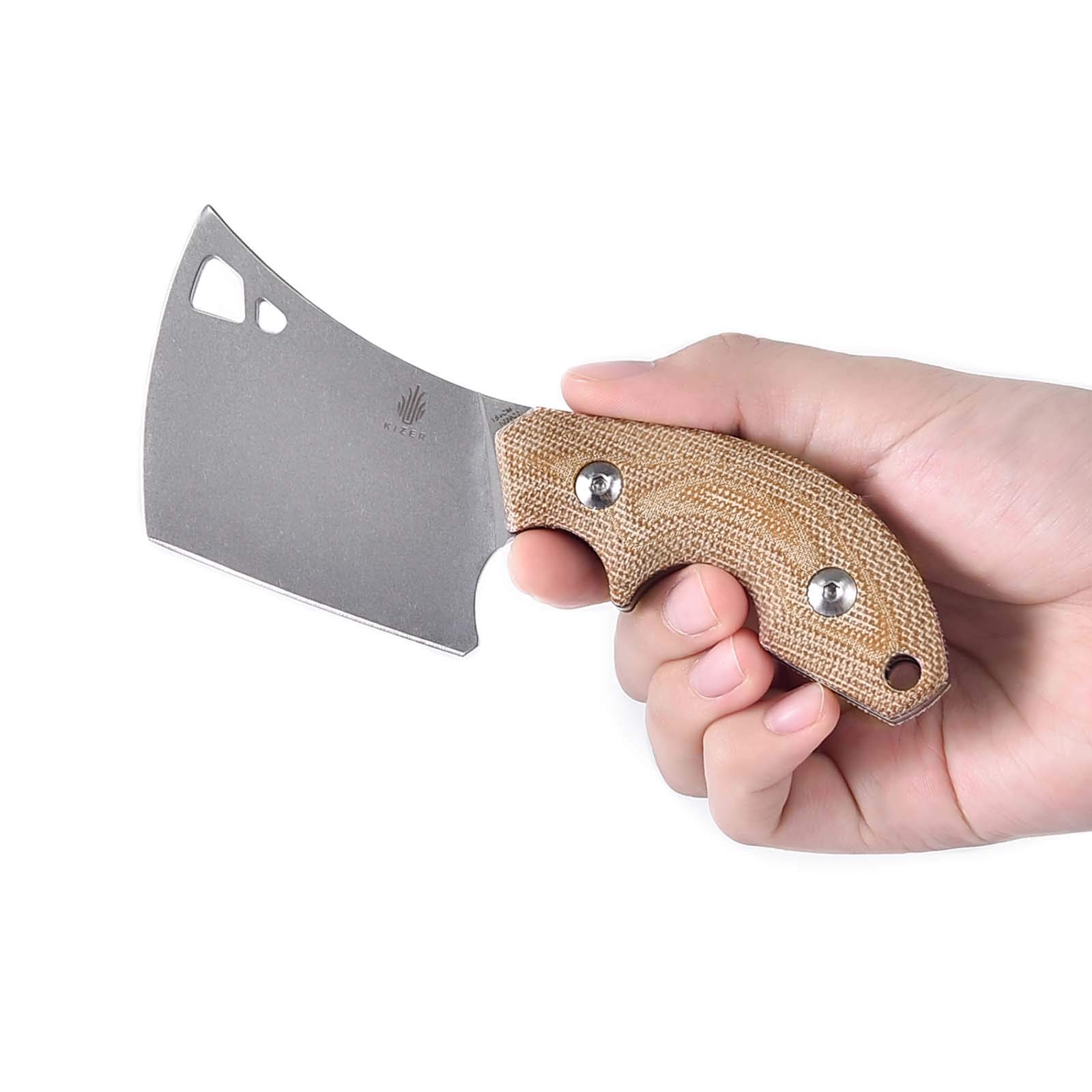 Kizer Fixed Blade Knife, 154CM Blade and Brown Micarta & G10 Handle Camping Knife with Sheath,Butcher 1039C2