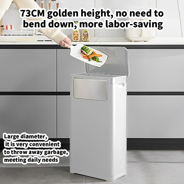 WanWanKa Trash Can with Lid, Large Tall 8 Gallon Commercial Trash Can, Plastic Waste Bin with Press top Lid, White Garbage Can Suitable for Kitchen, Bathroom, Bedroom, Living Room, Office