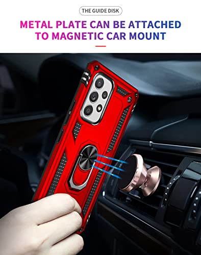 YZOK Case for Samsung Galaxy A53 Case,with HD Screen Protector, [Military Grade] Ring Car Mount Kickstand Hybrid Hard PC Soft TPU Shockproof Protective Case for Samsung A53 (Red)