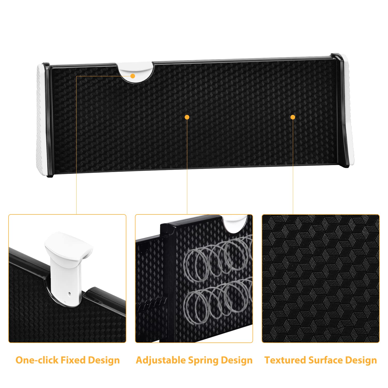 JONYJ Drawer Dividers Organizer 5 Pack, Adjustable Separators 4" High Expandable from 11-17" for Bedroom, Bathroom, Closet,Clothing, Office, Kitchen Storage, Strong Secure Hold, Foam Ends(Black)