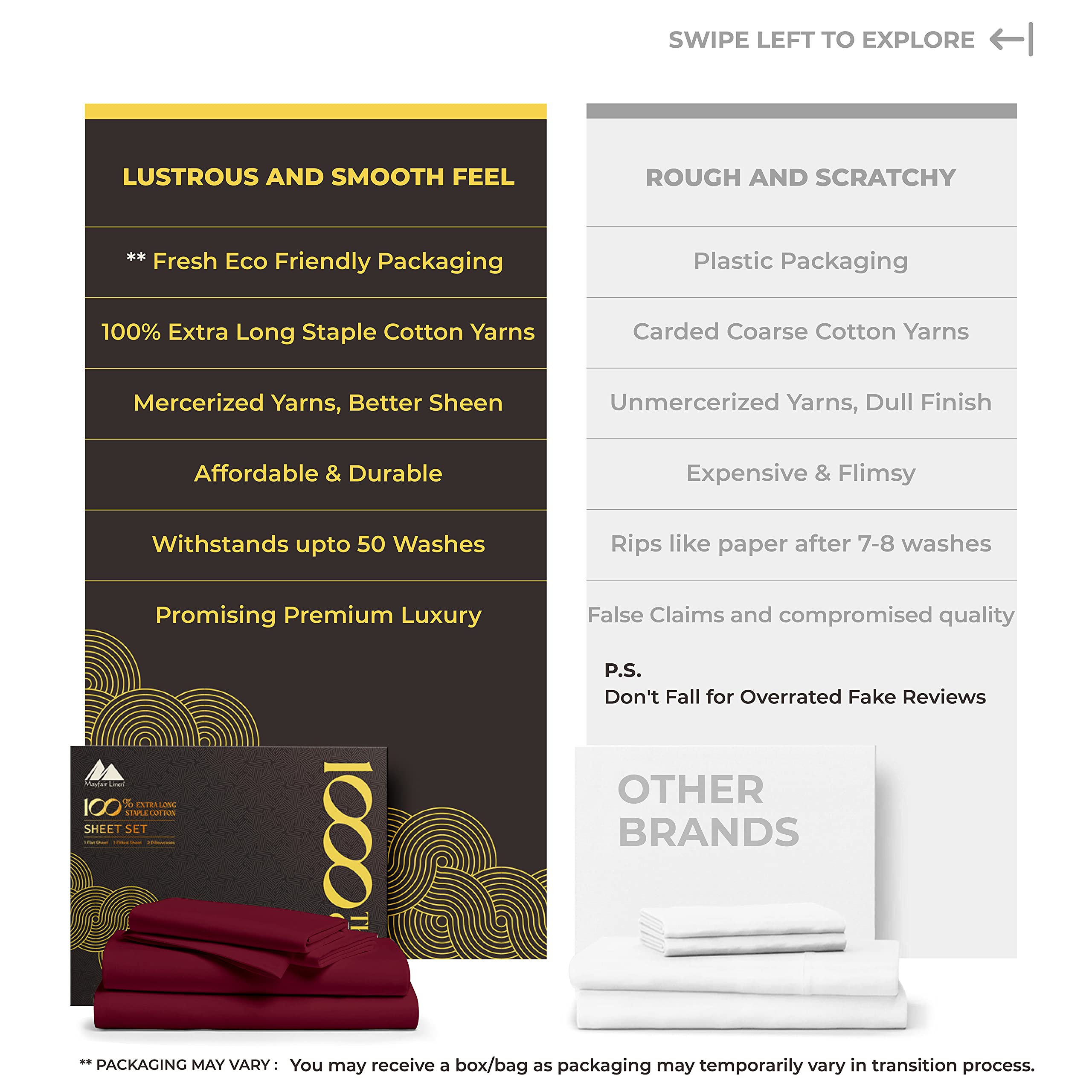 Mayfair Linen 100% Egyptian Cotton King Bed Sheets - 1000 Thread Count 4-Piece King Sheet Set, Sateen Weave Luxury Hotel Sheets, Cooling Bedsheet, 16" Deep Pocket (Fits Upto 18" Mattress) - Burgundy