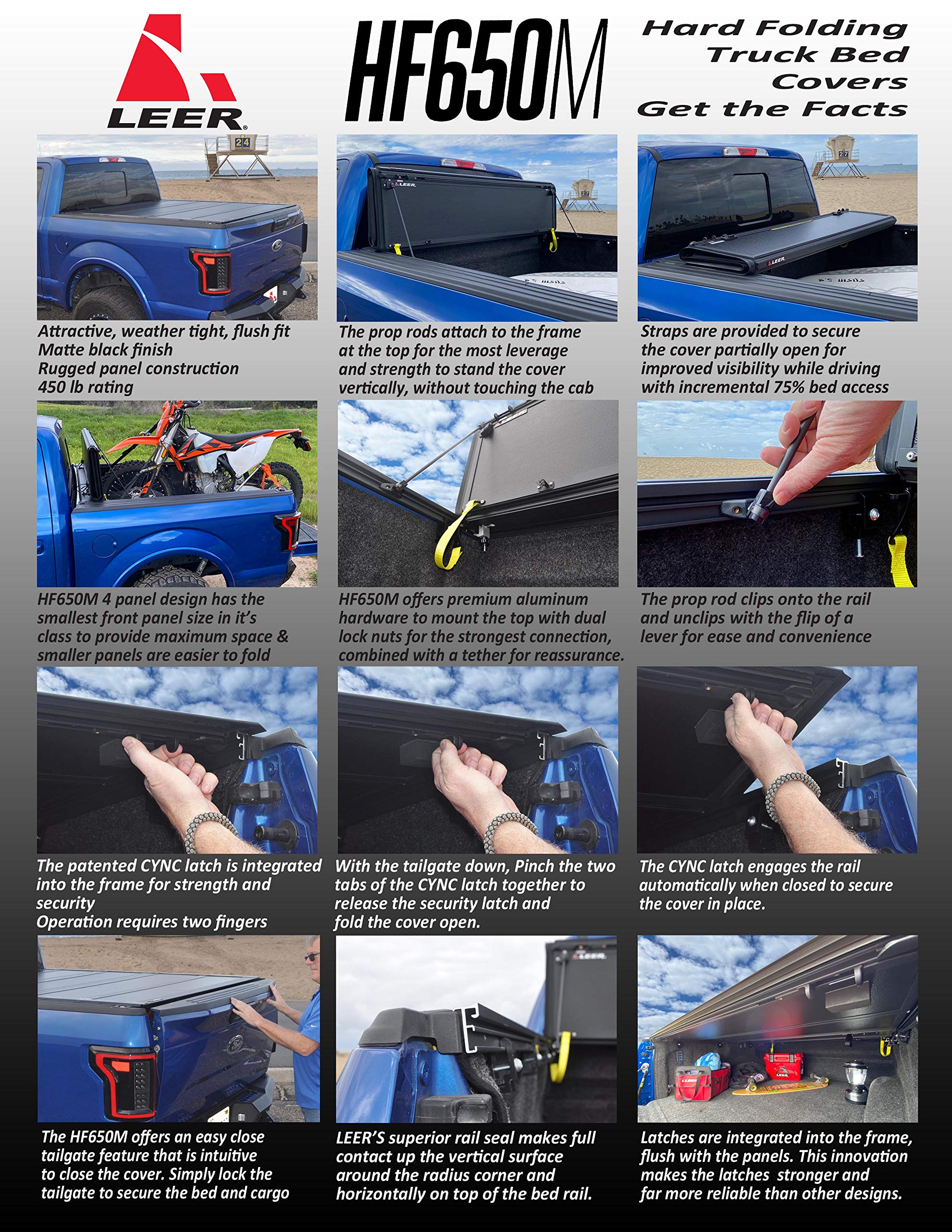 LEER HF650M Quad-Folding Truck Bed Tonneau Cover, Fits Ford F-150 Light Duty, Years 2015-2024, 5'6" Truck Bed, Black