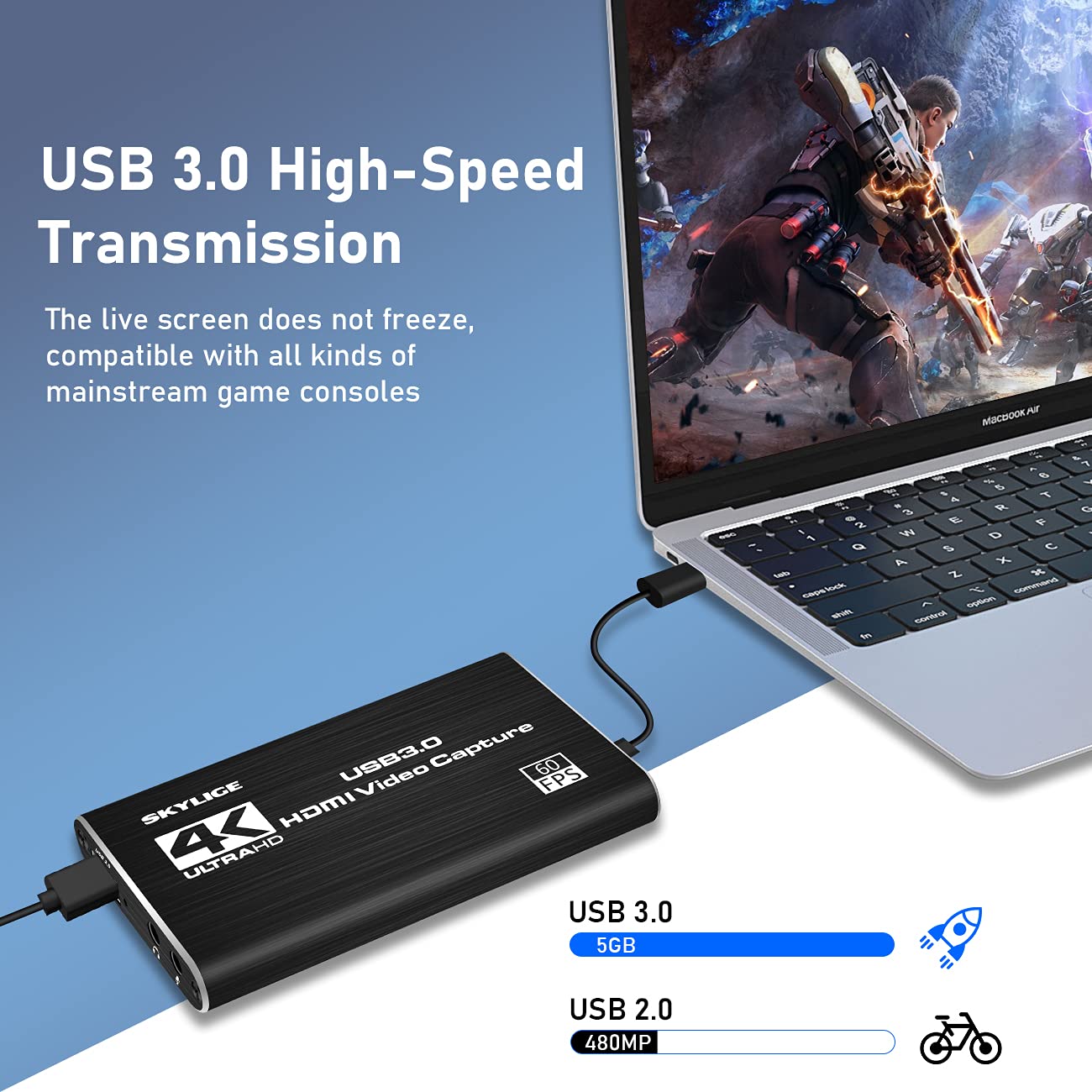 SKYLIGE Capture Card, 4K HDMI Audio Video Capture Card with Loop-Out, 1080P 60FPS Game Live Streaming Caputre Device for Nintendo Switch/PS4/Xbox One/OBS/Camera/PC/Conference, Black