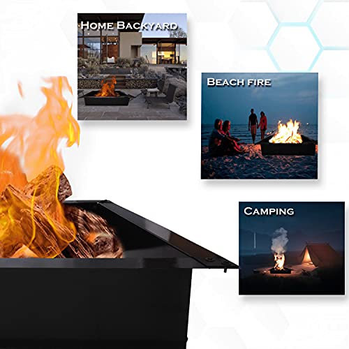 Square Fire Pit Ring/Insert, Fire Pit Liner, Outdoor Heavy Duty 2.0mm Steel, 30 Inch Inside Diameter, 36 Inch Outside Diameter, for Wood Burning Fireplace Camping and Bonfire