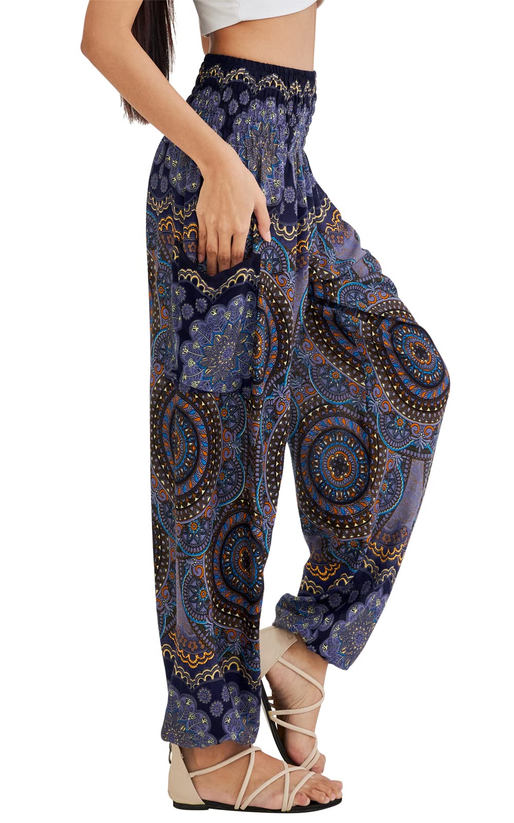 Joob Joob Boho Pants for Women - Hippie Harem Pants Women - Womens Yoga Pants – Comfy Bohemian Flowy Hippie Clothes - Midnight Medium