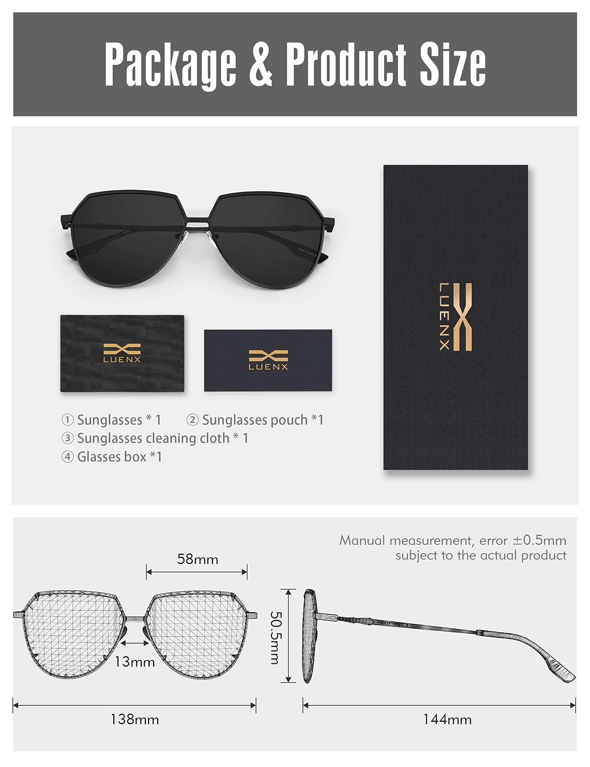 LUENX Aviator Sunglasses Women Men Polarized Shades Polygon Trendy Flat Gradient Amber Lenses Fashion Designer Style