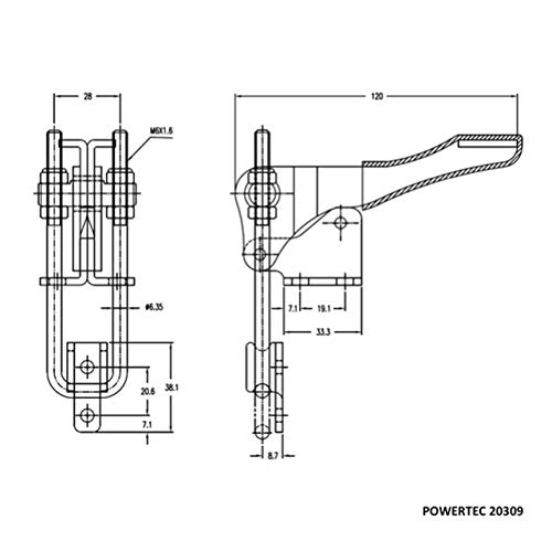 POWERTEC 2PK Toggle Clamp, 1000 lbs Holding Capacity, 334 Adjustable U Bolt Latch w/Antislip Hand Grip for Woodworking Jigs & Fixtures, Smoker, Tire Carrier, Tool Box, Cabinet (20309-P2)