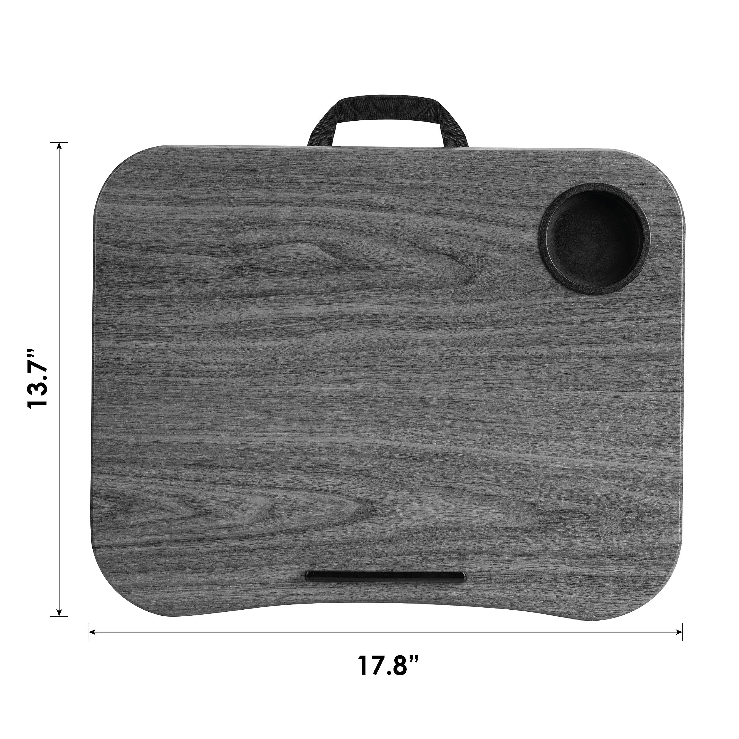 LAPGEAR Cup Holder Lap Desk with Device Ledge - Gray Woodgrain - Fits up to 14 Inch Laptops - Style No. 46325