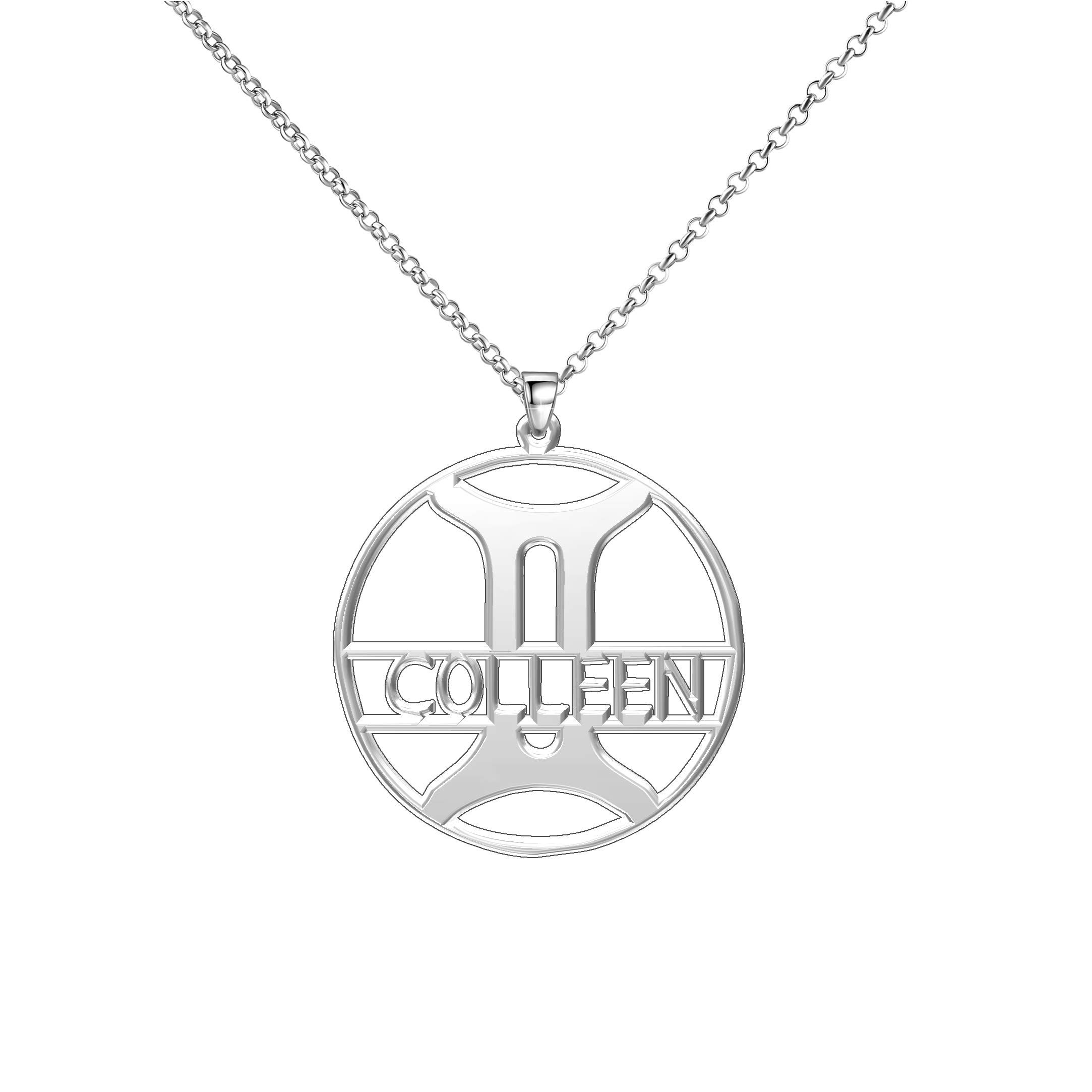 LoEnMe Jewelry Silver Plated Gemini Women Sterling Silver Name Personalized Picture Stone Custom Colleen Necklace