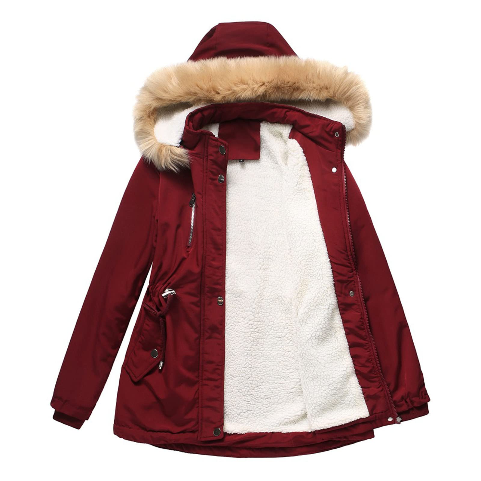 LUGOGNE Womens Winter Coats Casual Warm Thick Jacket Big Fur Collar Zip Up Hoodie Padded Fleece Oversized Jackets