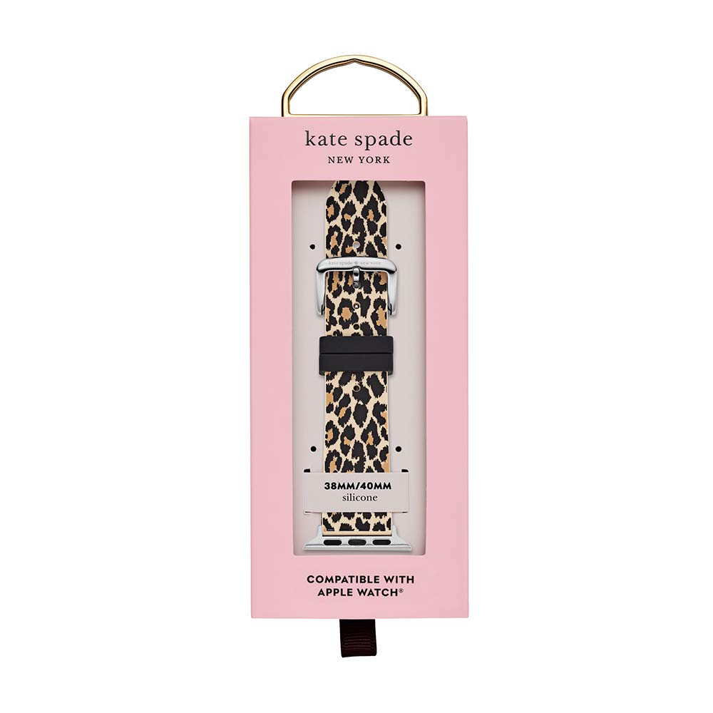 Kate Spade New York Silicone Band for 38/40/41mm Apple Watch Series 1-6, Color: Leopard, Silver (Model: KSS0022)