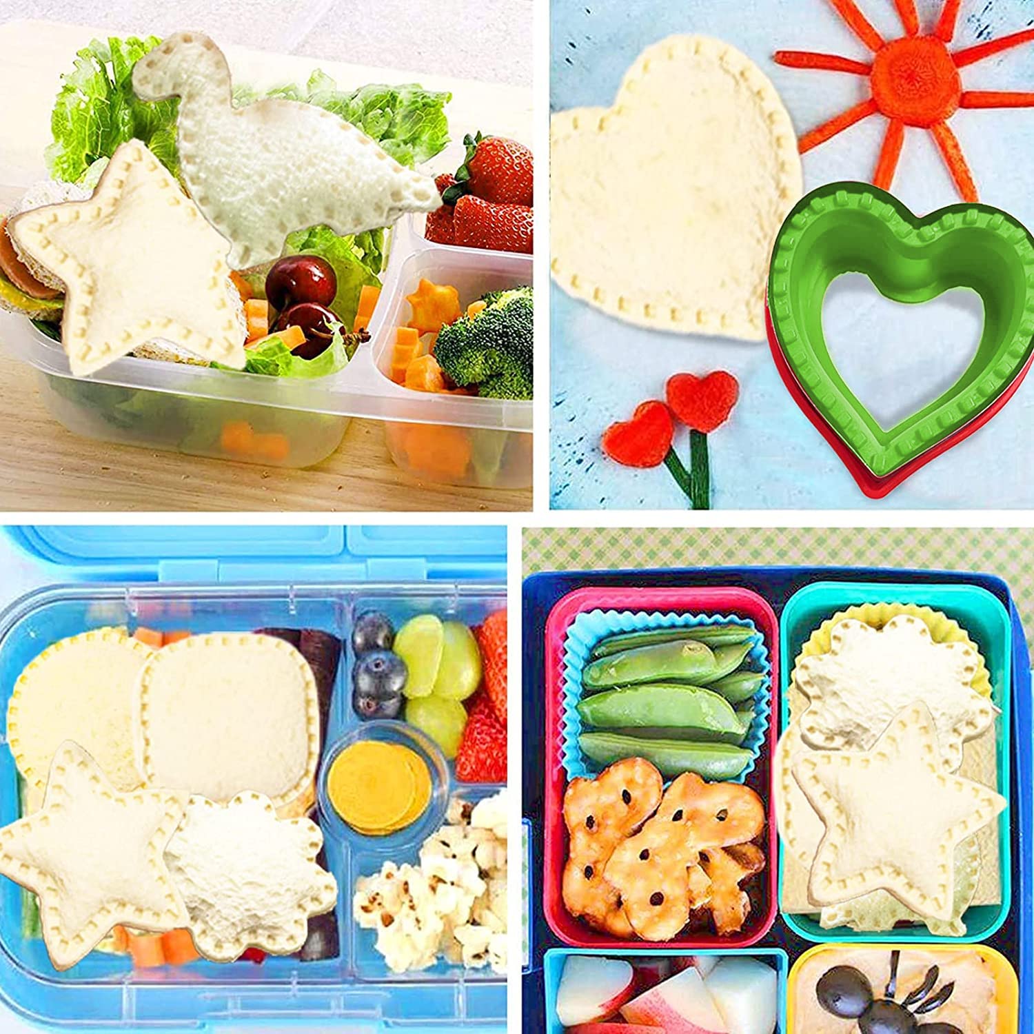 Sandwich Cutter and Sealer for Kid Set - DIY Uncrustables Decruster Sandwich Maker 8 Pcs β Fruit Vegetable Cookie Cutter Shape for Lunch Box and Bento Box (Heart, Star, Mouse, Dinosaur)