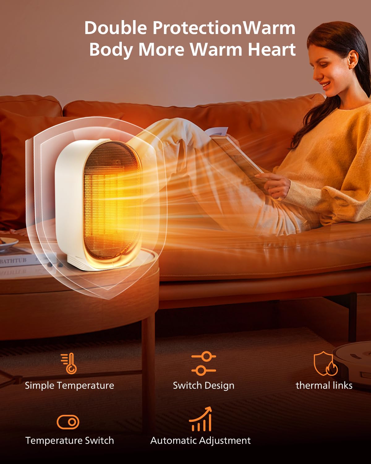 QQT Space Heater,1500W Mini Energy Efficient Space Heaters for Indoor Use,3-Speed Portable Heater Fan for Office with Adjustable,Triple Protection,Suitable for Bedroom, Office and Indoor Use(White)