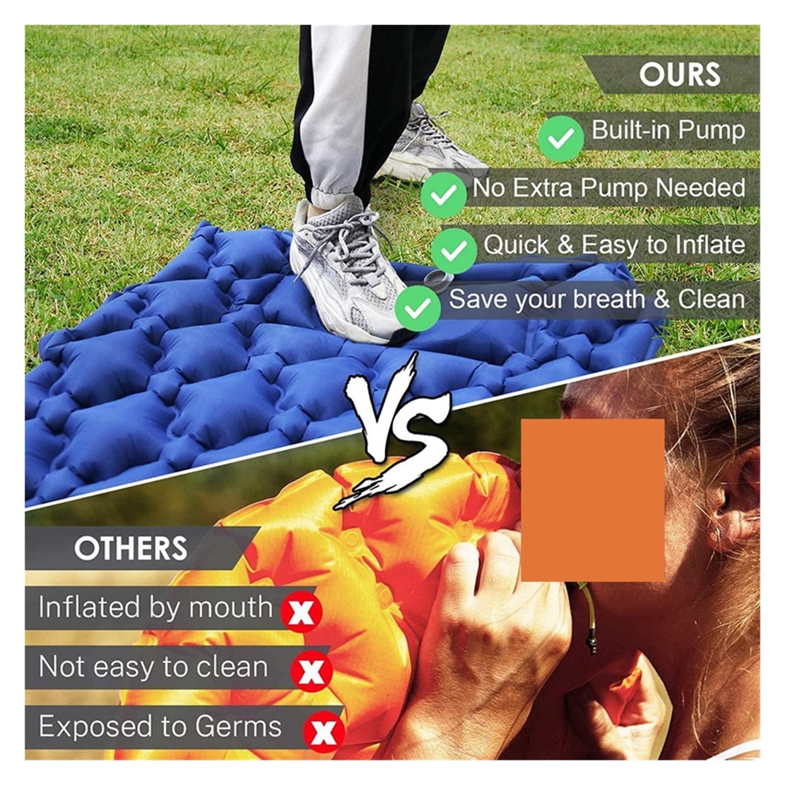 SMKOOP Portable Outdoor Camp Inflatable Sleeping Mattress 2 Inflating Methods Outdoor Camping Mattress