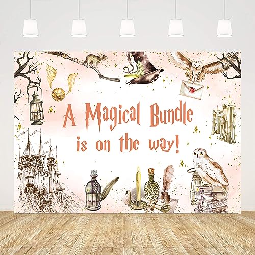 Ticuenicoa 7x5ft Magical Wizard Baby Shower Backdrop A Magical Bundle is On The Way Party Photography Background Castle Witch Wizard School Pink Kids Girls Wizard Cake Table Banner Decorations