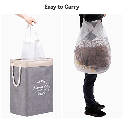 TECHMILLY 72L Large Laundry Hamper with Removable Bag, Collapsible Laundry Basket with Rope Handles, Dirty Clothes Hamper for Bedroom, Living Room, Clothes Toys Organizer, Grey