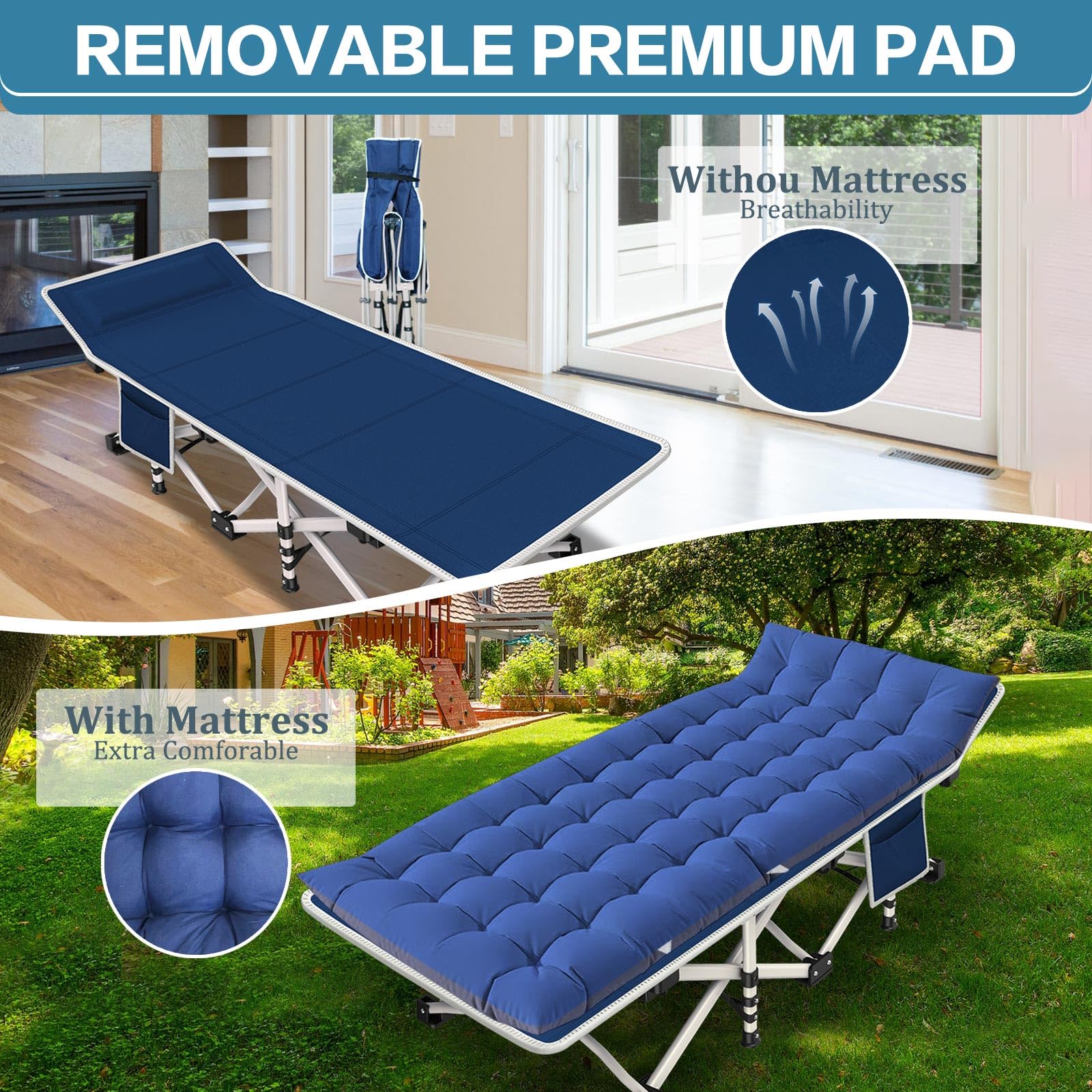NESDCC Camping cot, Camping Bed cots for Sleeping 450LBS(Max Load) 75x28 inches Folding cot with Carry Bag Double Layer Oxford Camping cots Sleeping cots for Adults Office Home Nap Beach Vocation