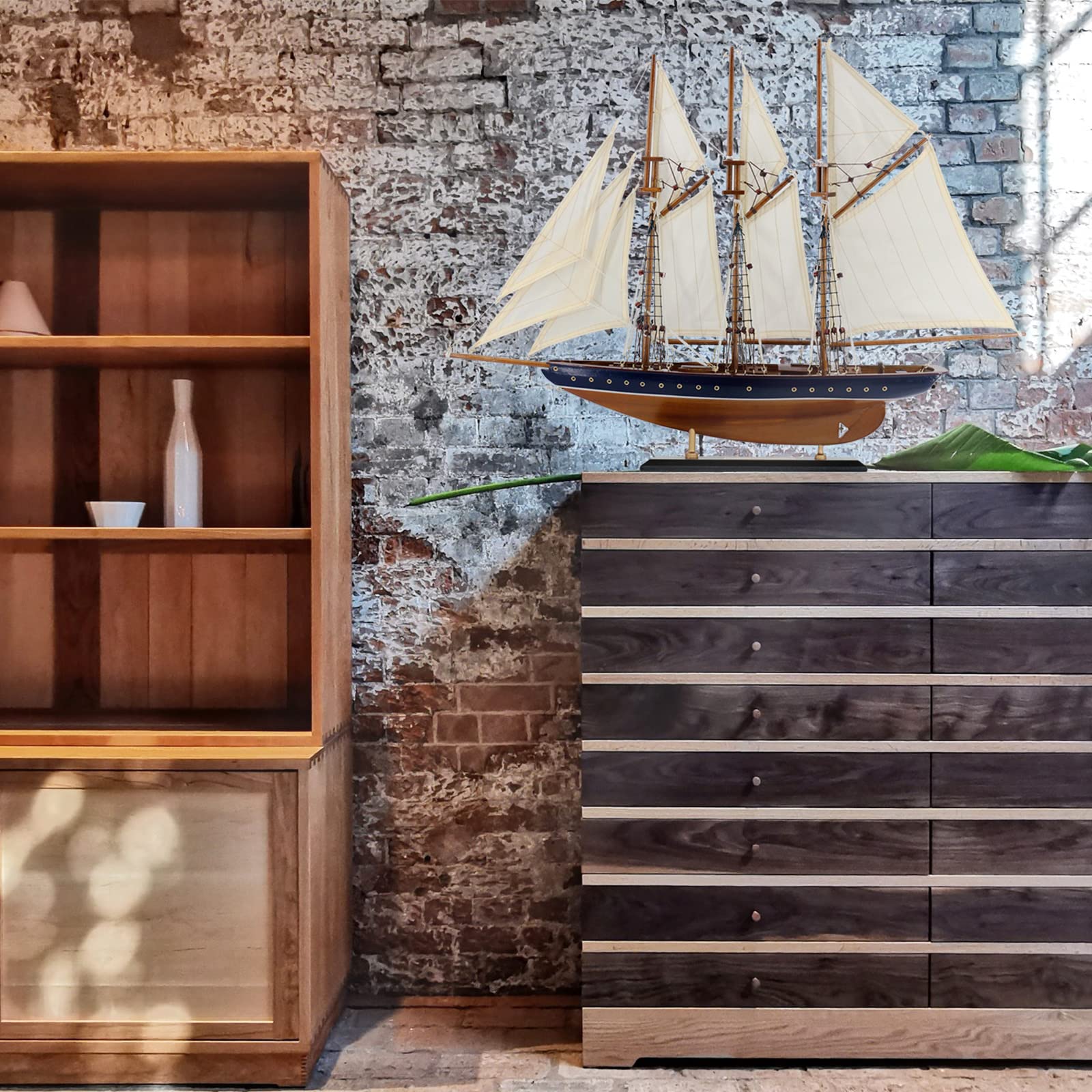 NAUTIMALL 25" Wooden Sailboat Model Sailing Yacht Atlantic Schooner Ship Scale Replica Nautical Home Decor Display Collection Watercraft