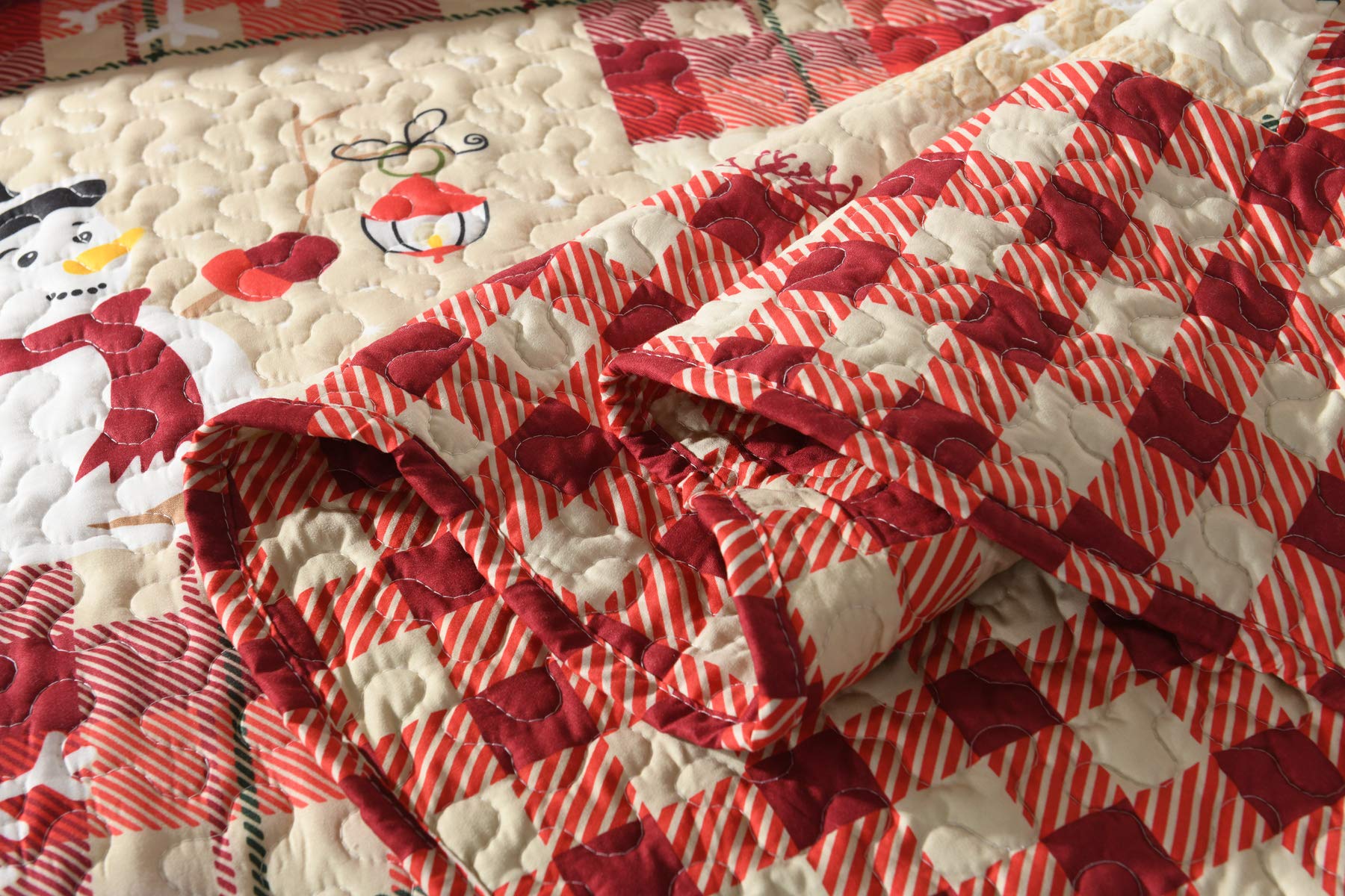 MarCielo 3 Piece Christmas Quilt Set, Rustic Lodge Deer Quilt Bedspread Throw Blanket Lightweight Bedspread Coverlet Comforter Set BY010 (King)